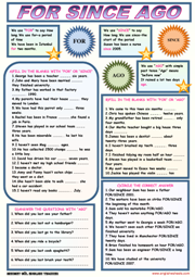 For and Since ESL Printable Worksheets and Exercises